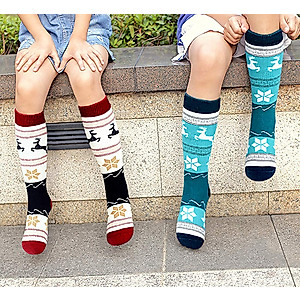 Cimkiz Kids Ski Socks (2 Pairs/3 Pairs) for Boys Girls Thick Warm for Winter Snow Skiing Snowboard Sports (3 Packs (Yellow + Wine Red + Green), S)