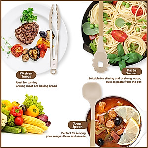 FTNESGYM Kitchen Knife Set, Knife Sets with Block and 4 PCS Kitchen Utensils Set, 10-in-1 Cooking Utensils Set with Knife Set and Utensils Holder, Silicone Spatula Set for Kitchen (Khaki)