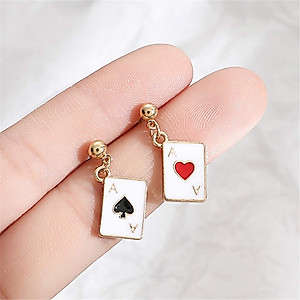 ANDPAI Unique Funny 18K Gold Plated Hypoallergenic Poker hearts and spades A Ace Playing Cards Dangle Drop Stud Earrings For Women Gambling Casino Jewelry Gift (Gold)