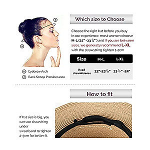 FURTALK Womens Summer Straw Sun Hats Wide Brim Panama Fedora Beach Hat with Wind Lanyard UPF 50+ Khaki