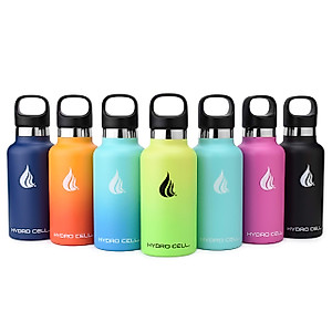 HYDRO CELL Stainless Steel Water Bottle with Straw & Standard Mouth Lids (32oz 24oz 20oz 16oz) - Keeps Liquids Hot or Cold with Double Wall Vacuum Insulated Sweat Proof Sport Design (Black 16oz)*