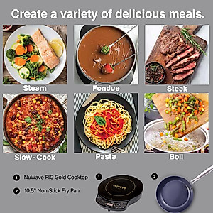 Nuwave Precision Induction Cooktop Gold, 12” Shatter-Proof Ceramic Glass Surface, Large 8” Heating Coil, Portable, 51Temp Settings 100°F to 575°F, 3 Wattage Settings 600, 900, and 1500 Watts