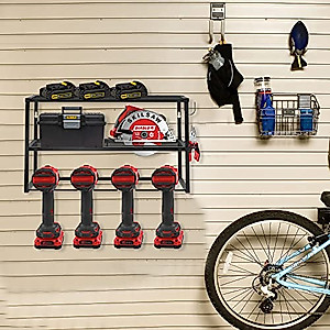 Dosker Tool Shelf & Organizer Wall Mounted Garage Storage Rack 3 Layers Heavy Duty Metal Drill Holder Utility Storage Rack Garage, Workshop and Warehouse for Dad Gifts 2PC