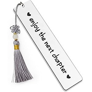 Ptzizi Enjoy The Next Chapter Inspirational Metal Engraved Bookmark Clip with Tassel for Friends Teachers Students Book Lovers Retirement Teacher's Day Graduation Christmas Anniversary Birthday Gifts