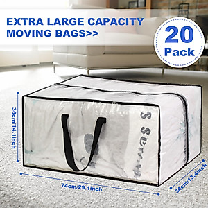 Clear Moving Bags - 20 Pack Extra Large Heavy Duty Storage Bags With Zipper & Reinforce Handles | 29x14x13 Inch Moving Tote Bags Bulk For Clothing, Shoes, Travel