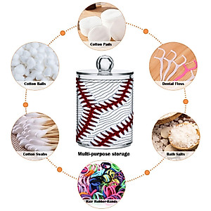 ATTX Sport Baseball Print Qtip Holder Dispenser for Cotton Ball, Cotton Swab,Plastic Clear Apothecary Jar, Home Décor Kitchen Storage Jar,2 Pack
