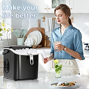 Ice Maker Countertop Self-Cleaning Portable Compact Small Mini Ice Machine with Handle,9 Bullet Ice Cubes in 6 Mins,26Lbs/24H, Bullet Ice Maker with Scoop and Basket for Home Indoor Outdoor Camping