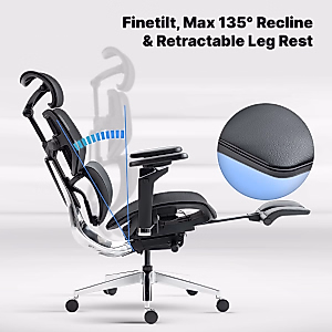 HINOMI X1 Ergonomic Office Chair with Foot Rest - Comfortable Computer Chair, Home Office Desk Chair with Lumbar Support, Comfy Mesh Office Chair, Gaming Chair for Adults (Black, Large)