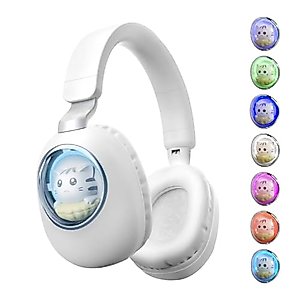 YUSONIC Wireless Headphones with led Lights， Kids Headphones for Girls Bluetooth Light up Over Ear with Microphone and sd Card for School/Travel/Phone/Kindle/pc/tv / MP3. (White)