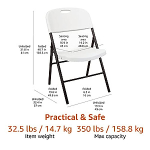Amazon Basics Folding Plastic Chair, 350-Pound Capacity, White, 2-Pack