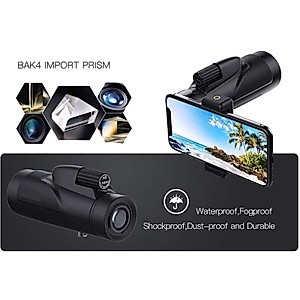 12x50 High Power BAK4 Prism FMC Lens Monocular Compact Portable Life Waterproof Monocular with Smartphone Adapter and Tripod for Adult Bird Watching, Outdoor