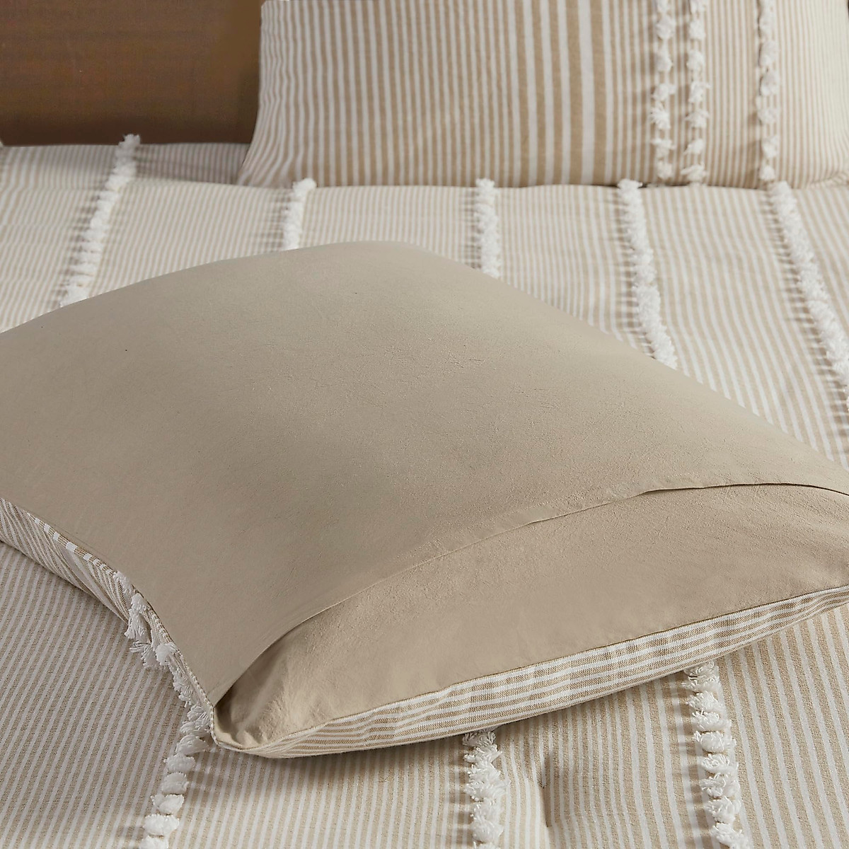 Harbor House 100% Cotton Duvet Set - Trendy Tufted Textured Design, All Season Cozy Bedding Modern Comforter Cover, Matching Shams, Anslee Pom Pom Taupe Queen(90"x90") 3 Piece