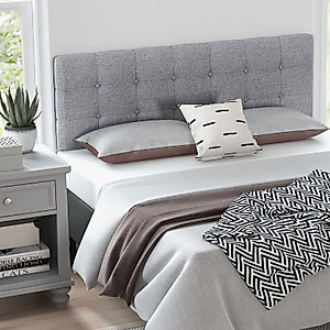 KOMFOTT Linen Upholstered Headboard for Full & Queen Size Bed Frame, Modern Tufted Button Bed Headboard with Solid Rubber Wood Legs, Rectangular Headboard with Adjustable Width, Gray