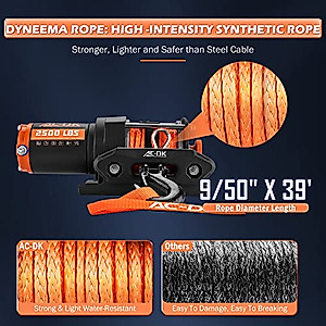 AC-DK 2500 lb ATV/UTV Winch Synthetic Rope Kits, 12V Winch with Wireless Remote for Off Road Trailer Boat RV Towing Winches, Waterproof Winch with Mounting Plate and Wired Remote