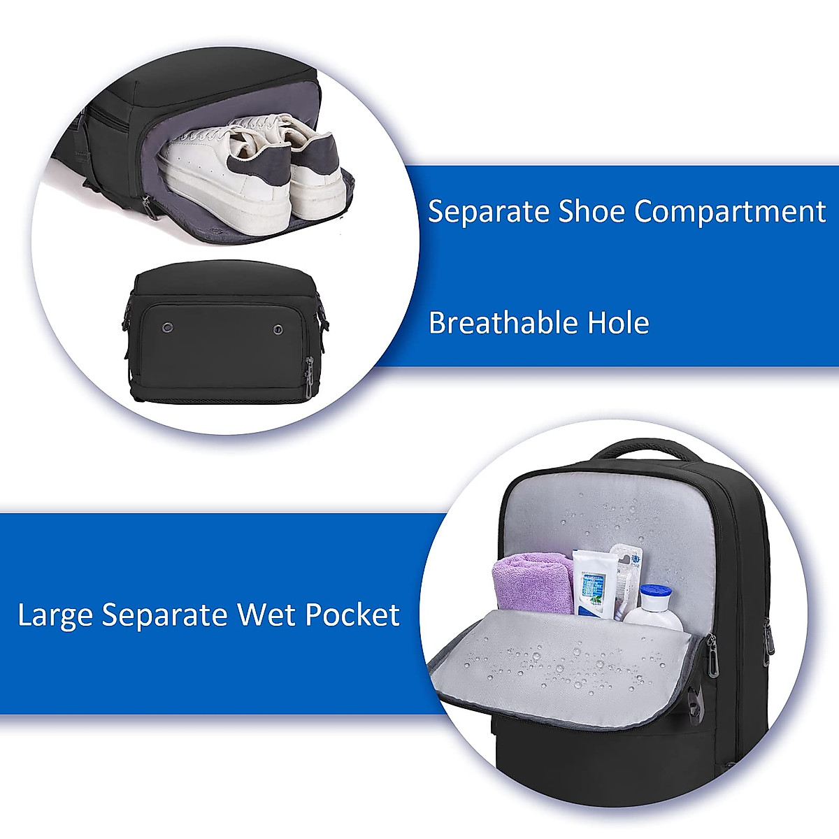 Travel Backpack for Women Men, Airline Approved Carry On Luggage Backpacks for Travel, Waterproof Laptop Backpack School Backpack Casual Daypack Hiking Backpack with USB Charging Port Shoe Compartment