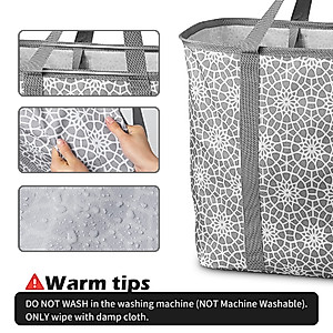 YOHOM Portable Laundry Caddy, Collapsible Basket Tote, Space-Saving Foldable Laundry Hamper, Pop-Up Storage Basket with Long Carry Handles for Dorm Dirty Clothes (Gray Flower, Large)