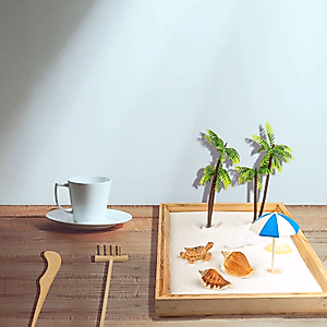 Japanese Zen Garden for Desk White Beach 12" x 8" Desktop Mini Zen Garden with White Sand Artificial Bonsai Tree Rocks Rakes & Accessories Meditation Zen Gifts Sand Tray Play Kit for Kids Adult