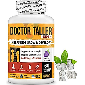 NuBest Doctor Taller Kids - Kids Multivitamins, Toddler Vitamins - Support Healthy, Immunity and Bone Strength for Ages 2 to 9 - Grape Flavor - 60 Vegan Chewable Tablets | 1 Month Supply