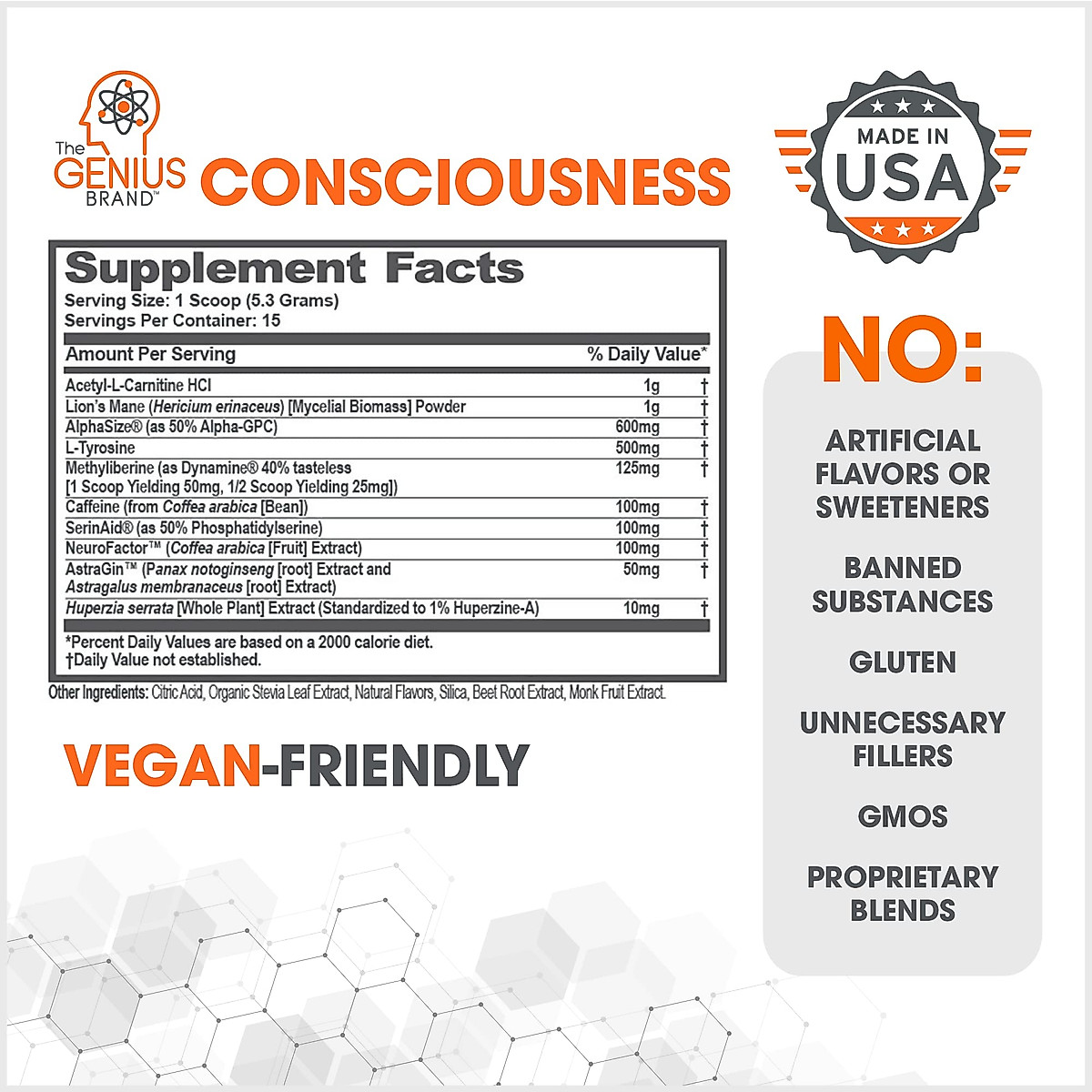 Genius Consciousness, Super Nootropic Brain Supplement Powder, Watermelon - Boost Focus, Cognitive Function, Concentration & Memory Booster - Alpha GPC & Lions Mane Mushroom for Neuro Energy & IQ