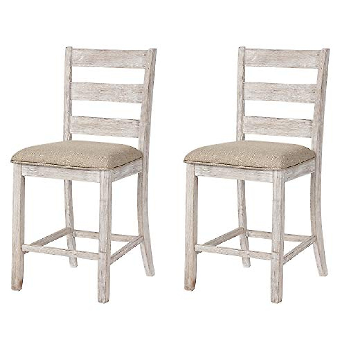 Signature Design by Ashley Skempton Farmhouse 36" Counter Height Dining Table with Storage & Wine Rack, Whitewash & Skempton 24" Counter Height Upholstered Barstool, Set of 2, Antique White