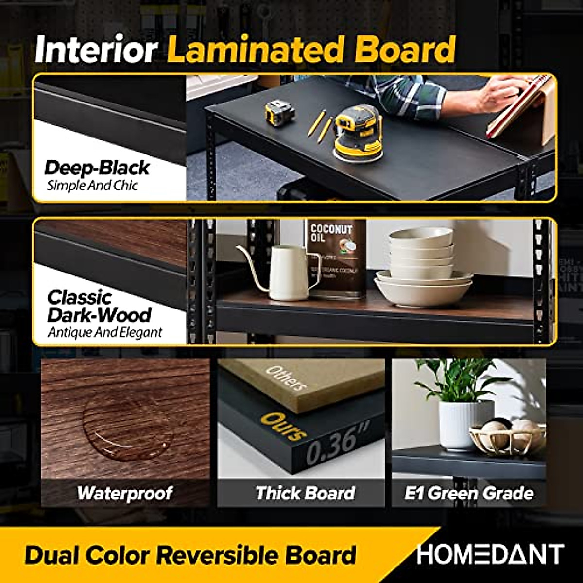 HOMEDANT 5 Tier Laminated Metal Shelving Unit Adjustable Garage Storage Utility Rack Heavy Duty Shelves Organization Multipurpose Shelf Warehouse Basement Shed Pantry 31.9" W x 16.2" D x 71.3" H 1Pack