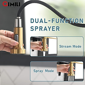 GIMILI Brushed Gold Kitchen Faucet with Soap Dispenser, Commercial Single Handle Spring Pull Out Kitchen Sink Faucets with Pull Down Sprayer