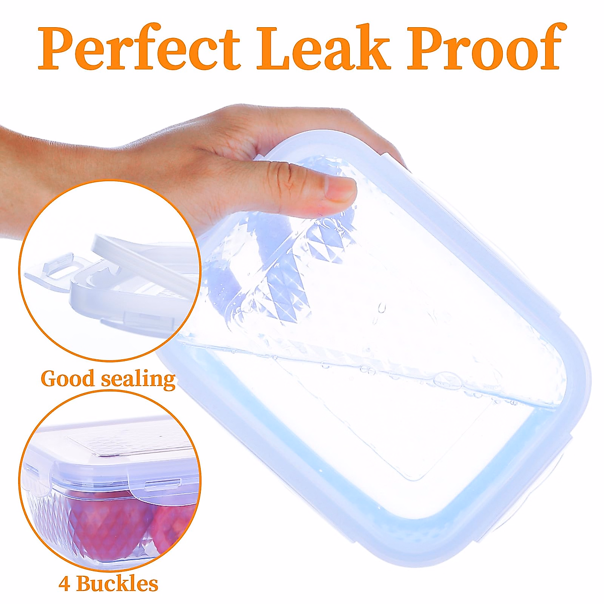 ECASIS 5 Food Storage Containers,Airtight Plastic Meal Prep Containers With Leakproof Locking Lids,for Microwave, Oven, Freezer and Dishwasher - Pen&Label（Blue）