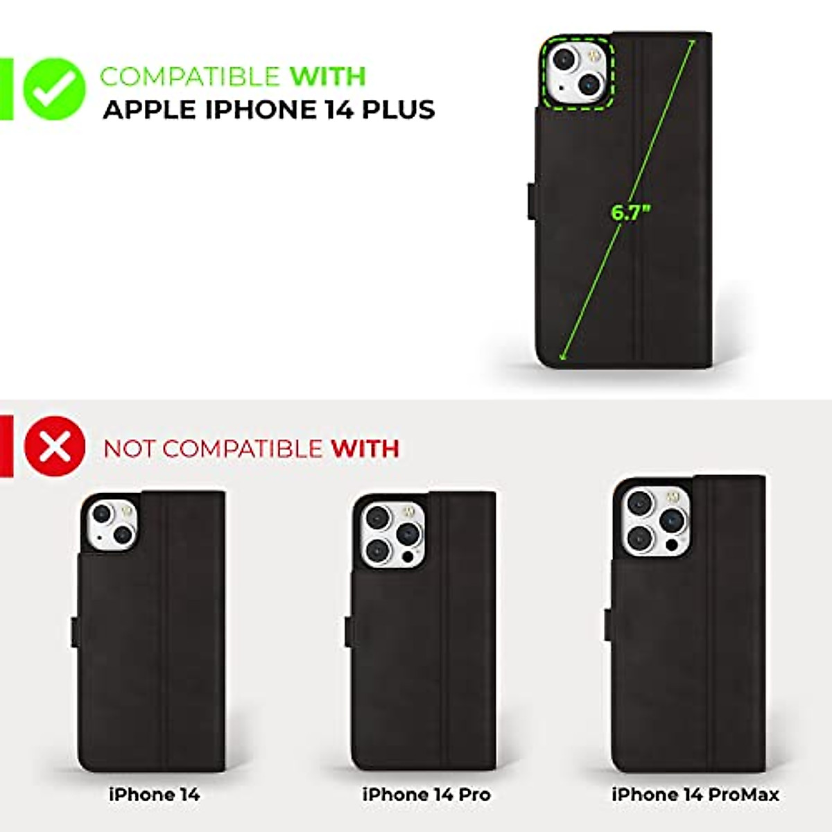 Snakehive iPhone 14 Plus Leather Case | Genuine Leather Wallet Phone Case with Card Holder | Flip Folio Case/Cover with Stand | Compatible with iPhone 14 Plus | (Black)