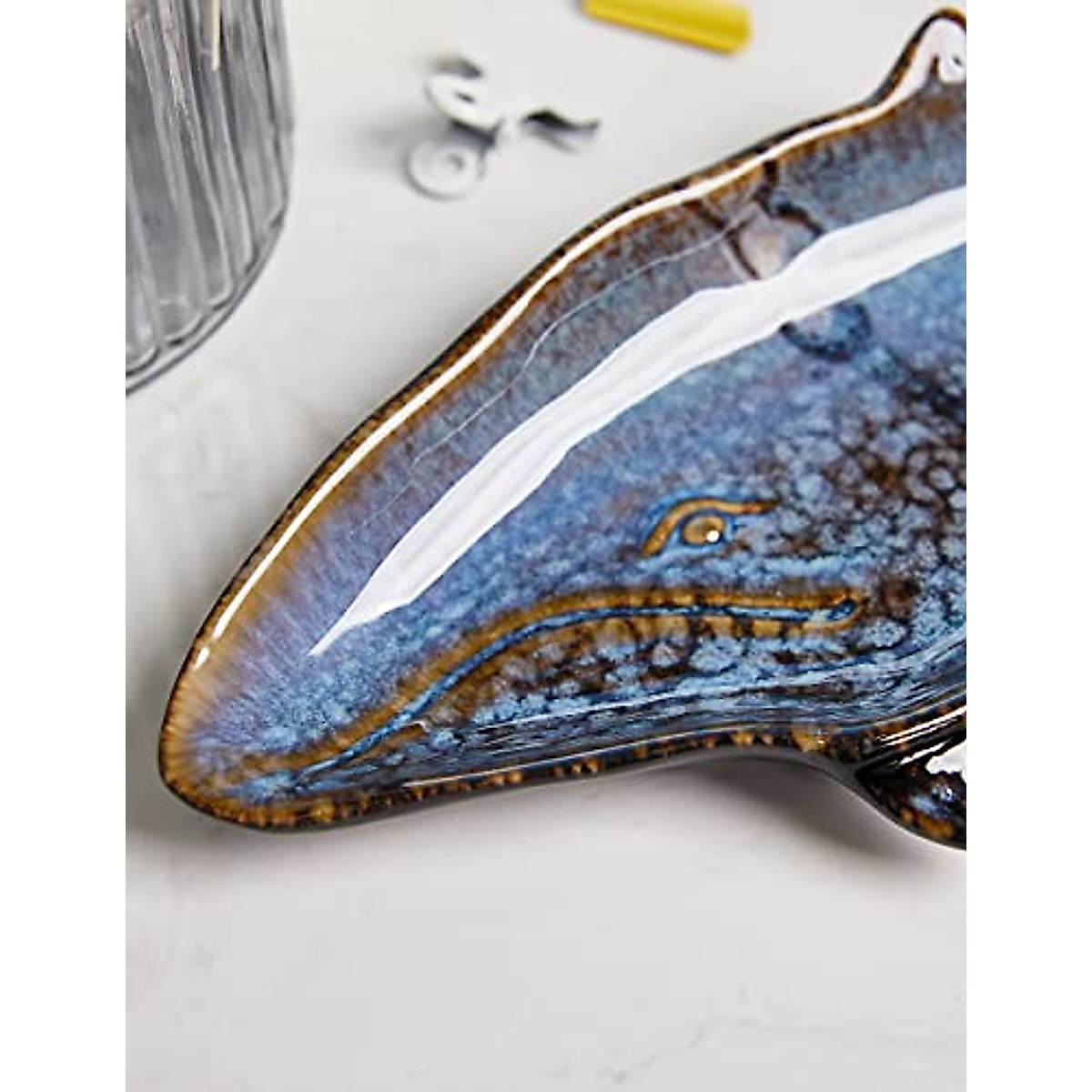 SEINHIJO Cearmic Candy Dish Cookie Plates Nuts Bowl Jewelry Tray Dolphin Gifts Sculpture Home Decor 11.5 inch