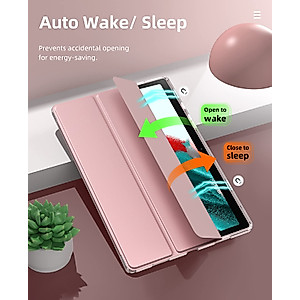 MoKo Case Fits Samsung Galaxy Tab A8 10.5 Inch 2022 (SM-X200/SM-X205/SM-X207), Slim Case Trifold Stand with Auto Sleep/Wake Function and Soft TPU Translucent Frosted Back Cover, Pink