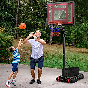 GYMAX Portable Basketball Hoop, 5 FT to 10 FT Adjustable Basketball Goal with 10 Heights, All Weather Basketball Stand System with Weight Bag & Wheels, for Kids Youth Adult, Indoor Outdoor Pool, Court