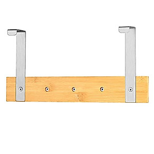 ToiletTree Products Bamboo Wood & Stainless Steel Over The Door Towel Rack, 5 Hooks