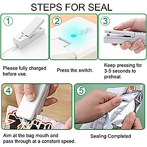 Mini Bag Sealer, Handheld Rechargeable Bag Heat Vacuum Sealer Food Bag Resealer, 2 in 1 Portable Heat Sealer & Cutter Food Sealer for Plastic Bags Food Storage Fresh, Battery Included