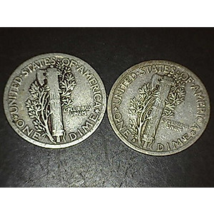 1916 to 1945 PDS Mercury Dimes - 90% Silver - Set of 2 Dimes US Mint - VG-08 and better