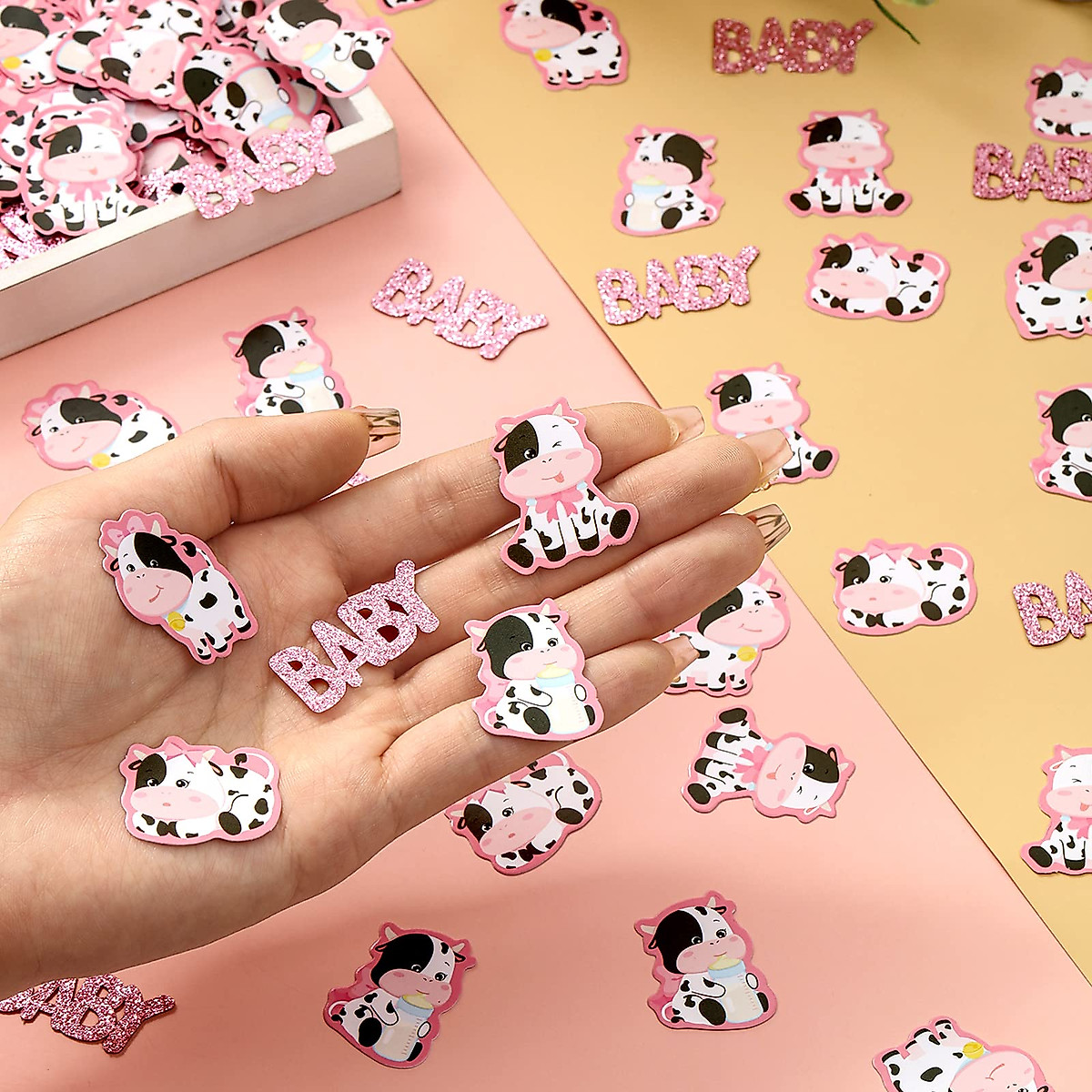 Cheereveal 200pcs Cow Confetti for Baby Shower, Cow Baby Shower Decorations Girl Pink, Cow Print Confetti for Tables Farm Animal Party Supplies