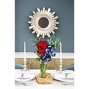 KaBloom Sapphire Red Bouquet of Fresh Red Roses and Exotic Blue Orchids with Vase