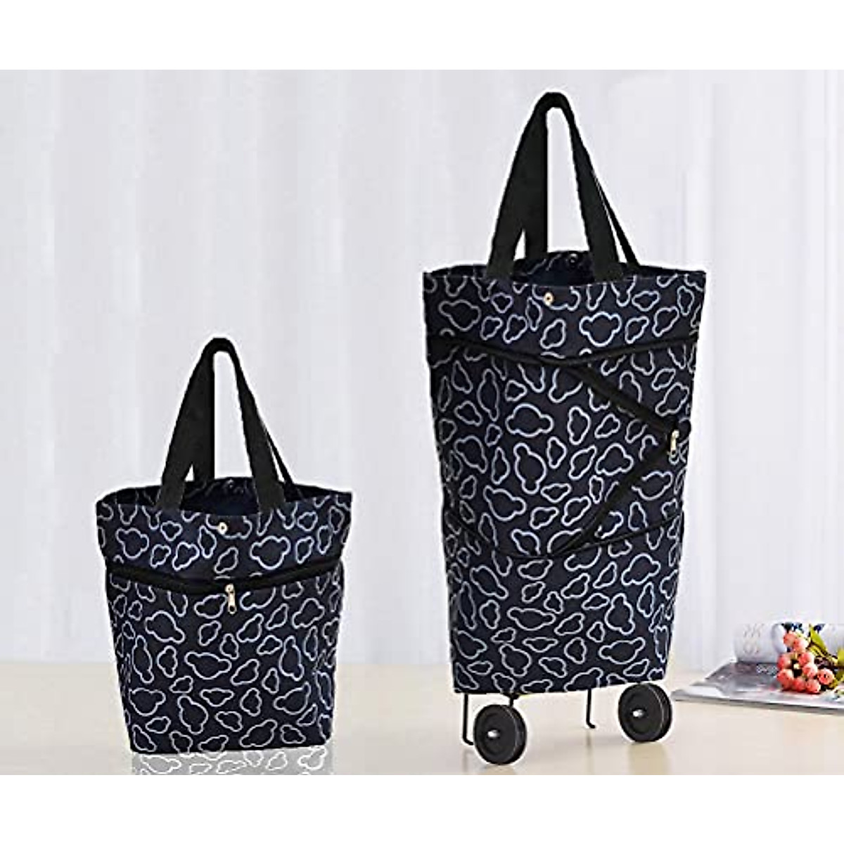 Collapsible Folding Shopping Bag with Wheels Foldable Shopping Cart Reusable Grocery Bags, Trolley Bag on Wheels (B0741YPTV7)