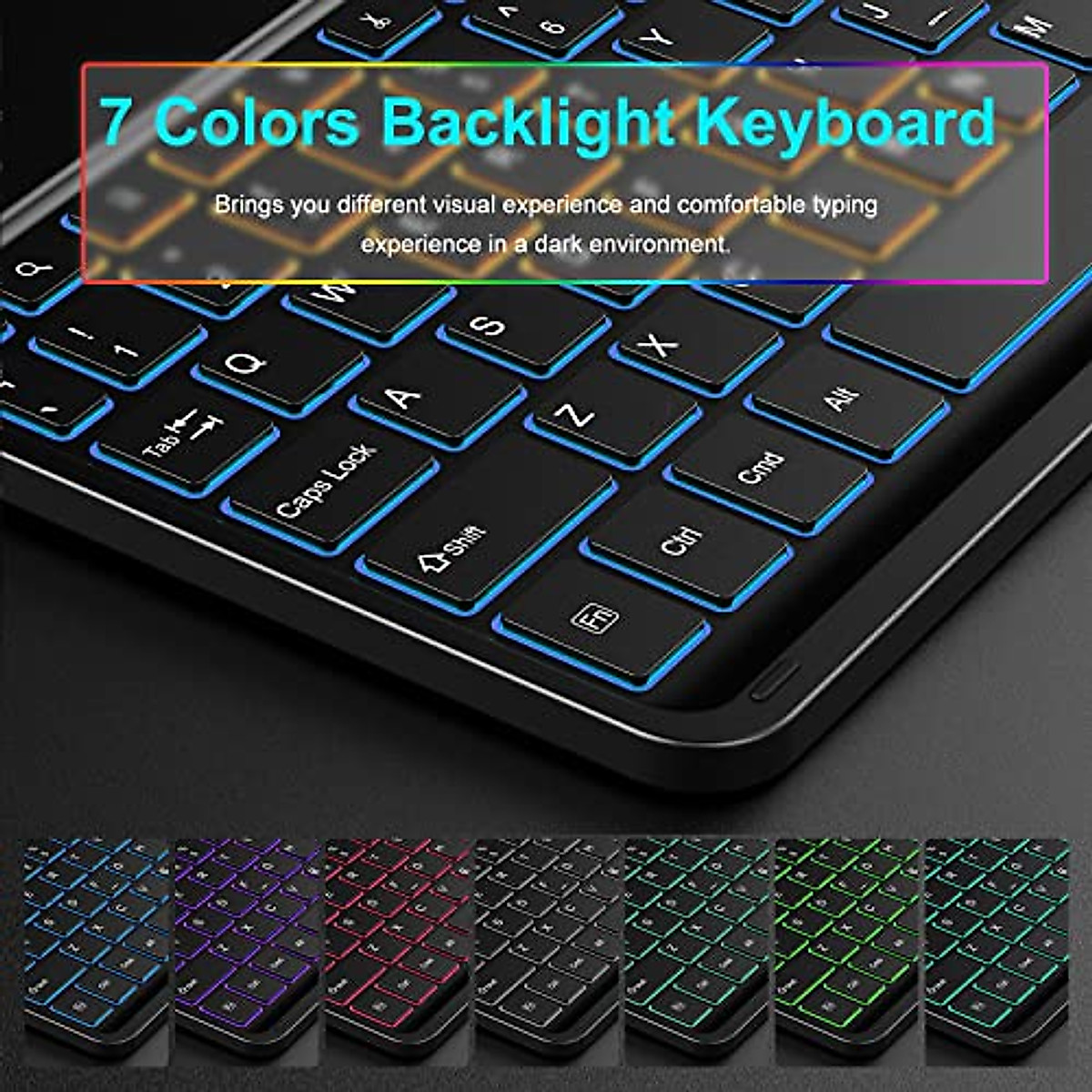 INFILAND Samsung Galaxy Tab S8 Plus/ S7 FE/ S7 Plus Backlit Keyboard Case, Multi-Angle 7 Colors Backlight Detachable Wireless, Black