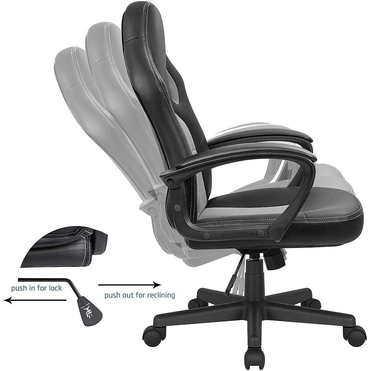 KaiMeng Office Gaming Chair High Back Leather Computer Chairs Ergonomic Height Adjustable Racing Game Desk Chair Executive Conference Task Chair (Grey)