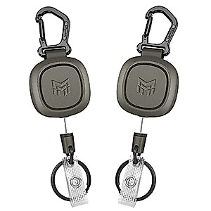 MNGARISTA 2 Pack Heavy Duty Retractable Keychain, Metal Carabiner Badge Reel with Work ID Badge Clip, 31.5” Steel Retracted Cord, 8.0 oz Strain-Resisting, Military Green