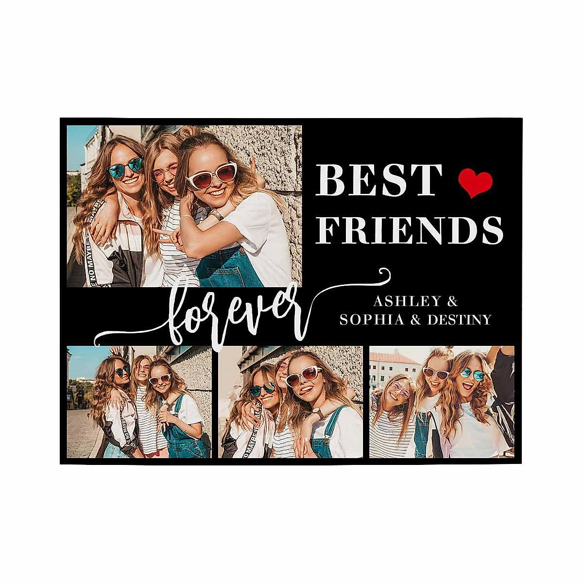 Personalized Sister Photos Collages Prints Photo Name for Wall Art Decoration Customized 4 Pictures,Red Heart Pattern Custom Photo Collage Frame for Women Sister Friend