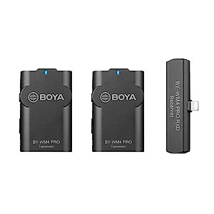 BOYA by-WM4 Pro Dual Wireless Lavalier Microphone for iPhone iPad iOS Devices YouTube Facebook Live Stream Broadcast Poadst Interview with 2 Transmitters & Lighnting Connector Receiver