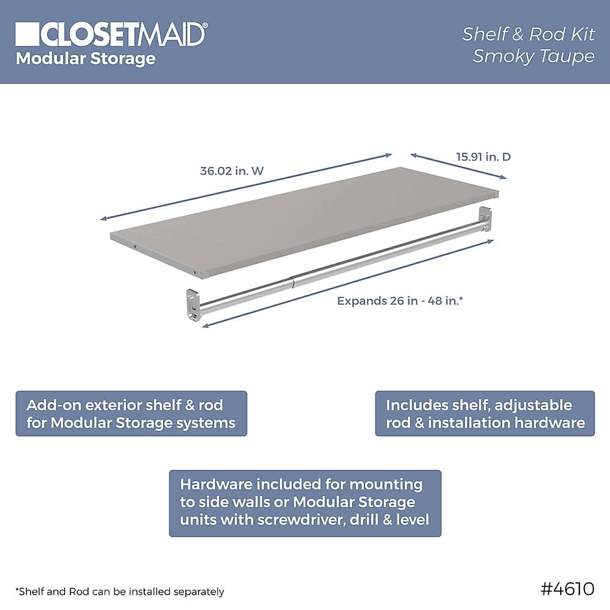 ClosetMaid Modular Storage Shelf and Hang Rod Kit, Taupe