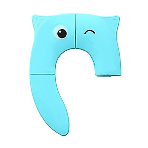 Travel AID Folding Portable Potty Training Toilet Seat Cover Liner, Portable Reusable with Non-Slip Silicone Pads and Carry Bag, for Babies, Toddlers, Kids, Owl Shape (Blue)