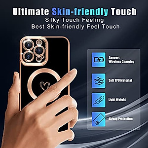 SZXYCZL Compatible with iPhone 12 Pro Max Case Magsafe, Cute Heart Pattern Luxury Plating Full Camera Lens Protection Magnetic Case for iPhone 12 Pro Max for Women Girl-Black