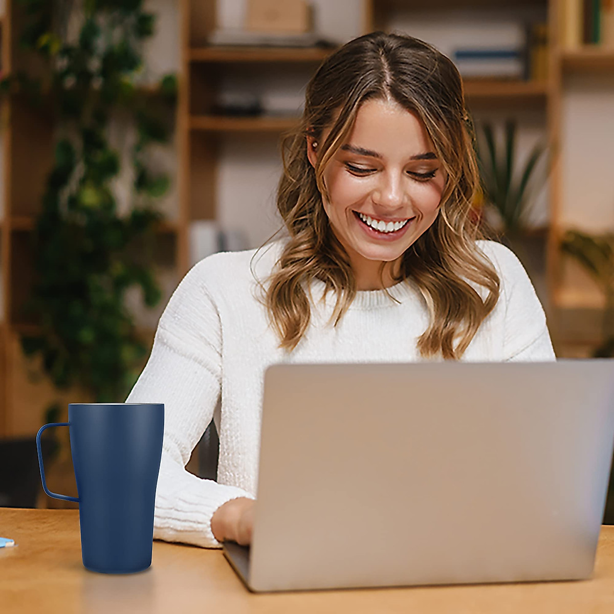 CIVAGO 20 oz Insulated Coffee Mug with Lid, Stainless Steel Coffee Travel Mug with Handle, Double Wall Vacuum Tumbler with Lid and Straw, Thermal Cup, Black