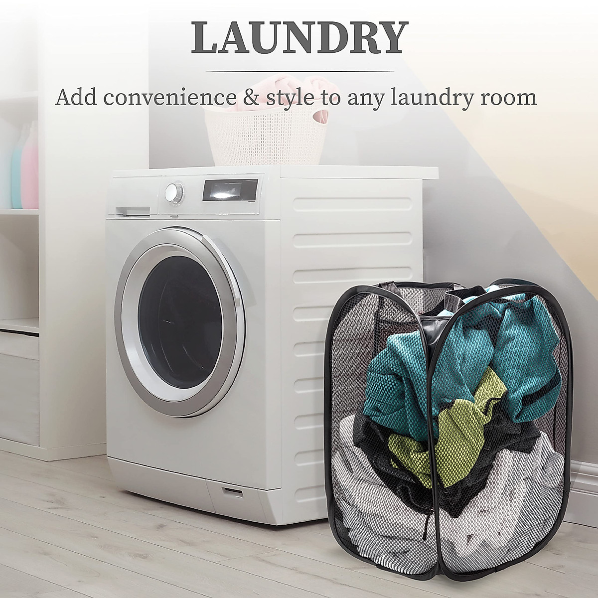 BROOKSTONE, 2 Pack, [EXTRA LARGE] Foldable Pop Up Laundry Hamper, Super Lightweight Mesh, Collapsible Space Saving Design, Portable with Carry Strap, Breathable Materials