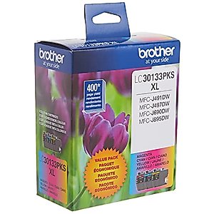 Brother Printer Genuine LC30133PKS 3-Pack High Yield Color Ink Cartridges, Page Yield Up to 400 Pages/Cartridge, Includes Cyan, Magenta and Yellow, LC3013