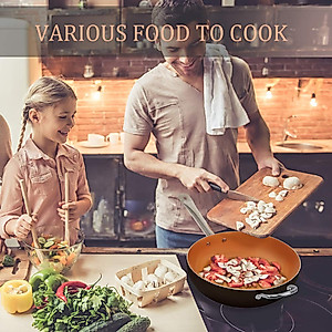 SHINEURI 12 Inch Copper Wok Pan and Stir Fry Pan with Lid, Nonstick Copper Wok Pan, Ceramic Copper Pan, Nonstick Copper Fry Pan, Ceramic Wok with Lid, Copper Skillet with Lid, Induction Compatible