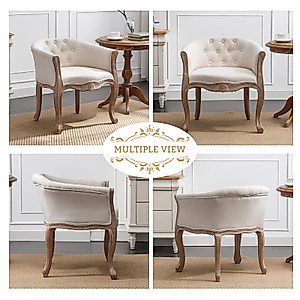 Bonzy Home French Accent Chair for Living Room Bedroom, French Country Chair with Memory Foam and Carved Legs, Stylish Comfy Living Room Chair, Vintage Upholstered Chair for Home Office, Beige